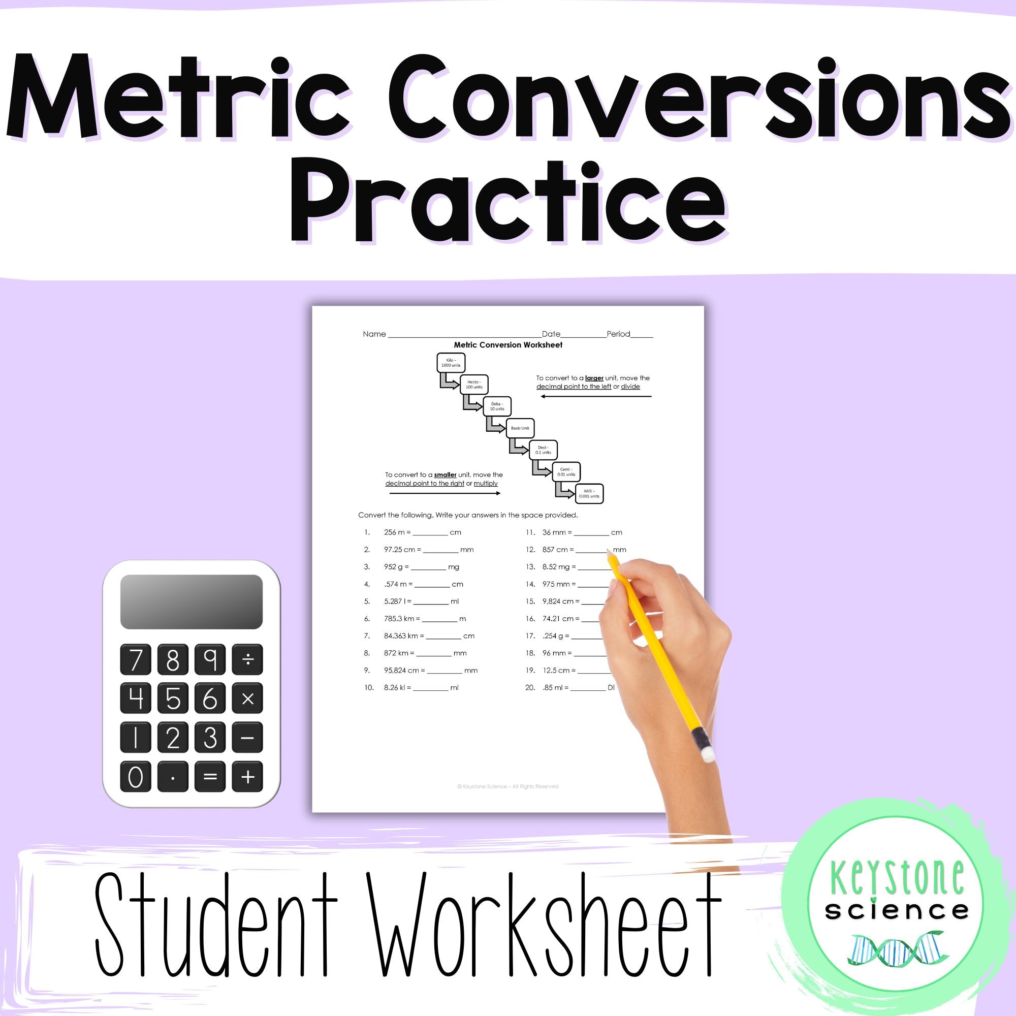 Basic Metric Conversion Practice Problems and Chart Worksheet with Ans ...