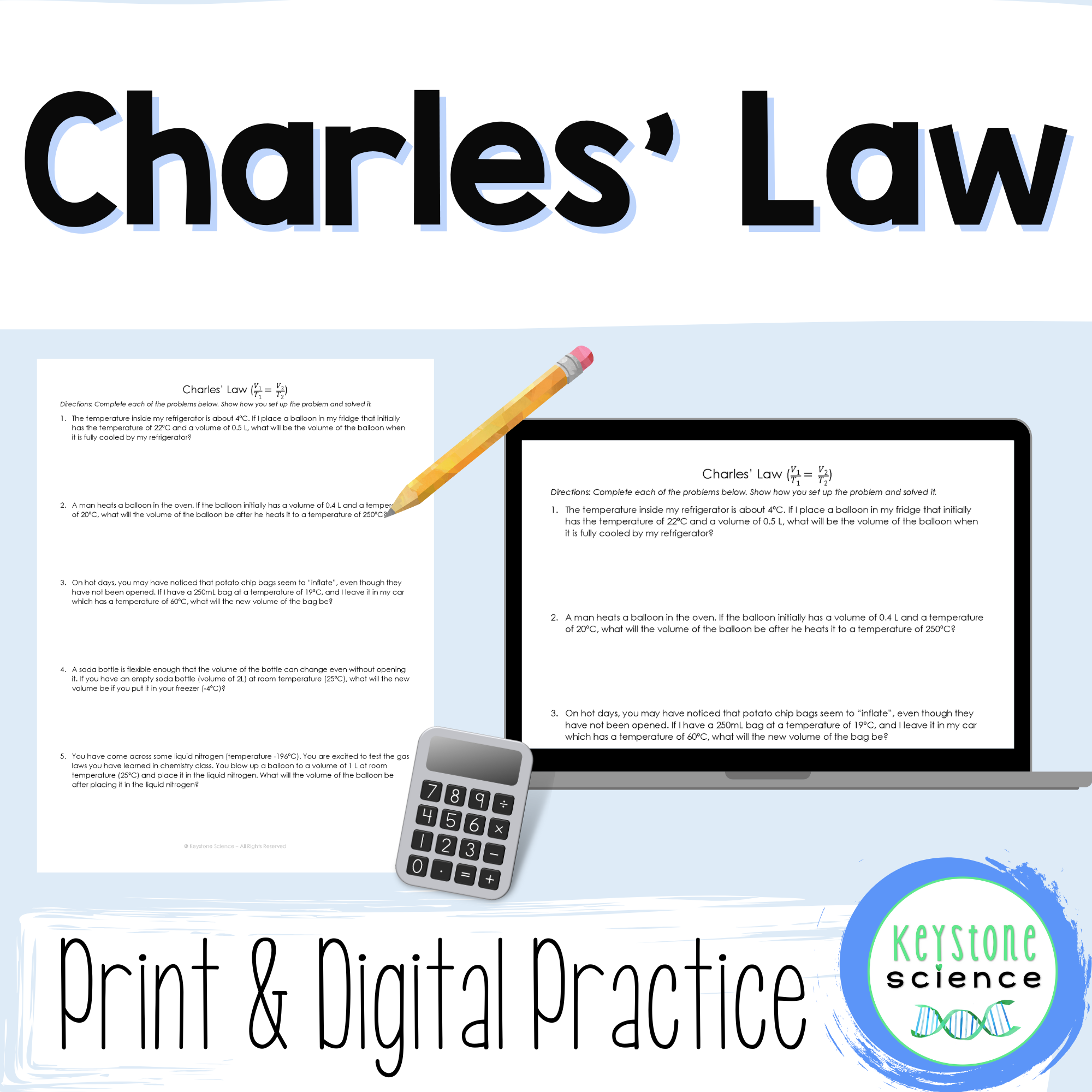 Charles' Law Problems with Answer Key Chemistry Gas Laws – Keystone Science