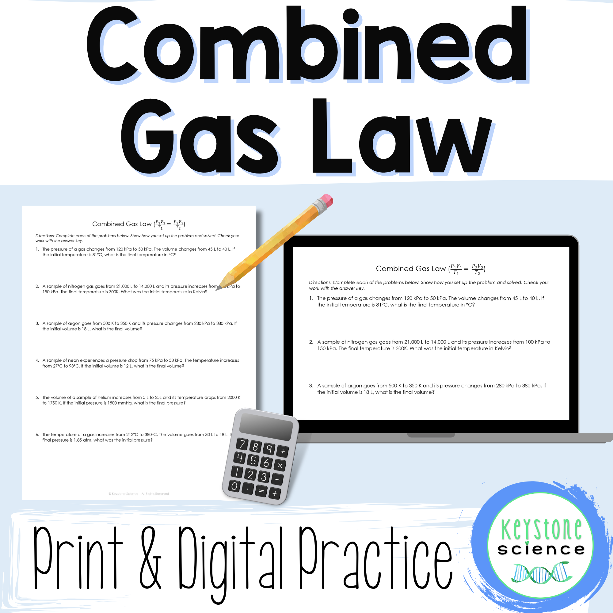 Chemistry Combined Gas Law Problems with Answer Key – Keystone Science