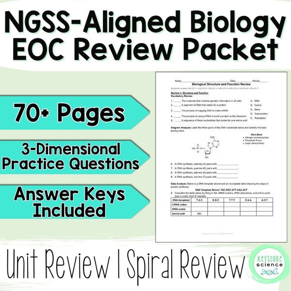 NGSS Aligned Biology End of Year Review Worksheets EOC Test Prep High ...